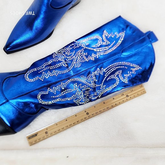 Mata Shoes | Shoes | Razzle Metallic Blue Country Western Cowgirl Knee ...